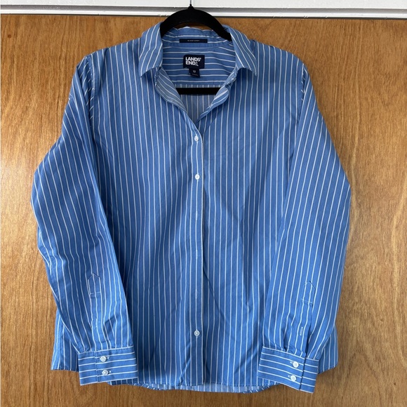 Lands' End | Tops | Lands End Womens Blue And White Striped Button Down ...